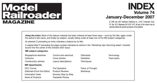 Model Railroader magazine index for 2007 - Trains