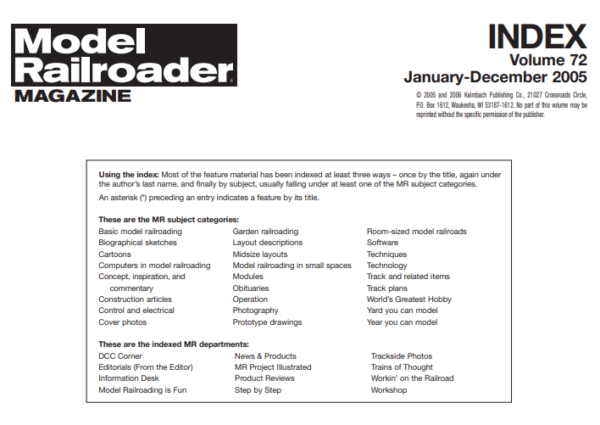 Model Railroader magazine index for 2005 - Trains