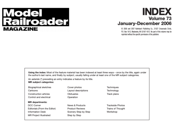 Model Railroader magazine index for 2006 - Trains
