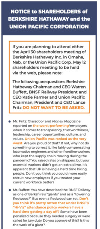 Union ad takes aim at BNSF, UP leadership ahead of stockholder meetings ...