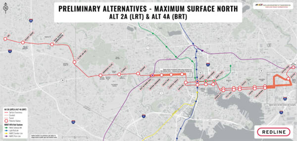 Maryland officials offer new route options for Baltimore Red Line project - Trains