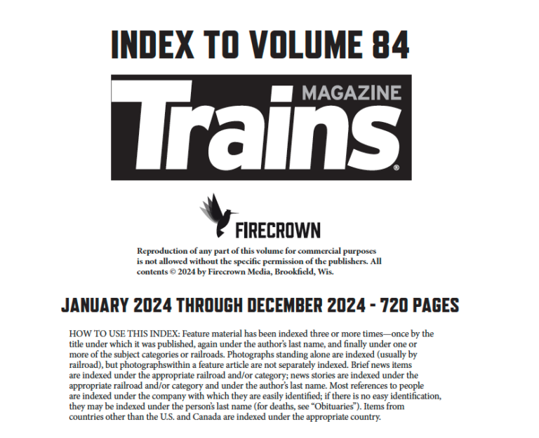 Trains Magazine 2024 index - Trains